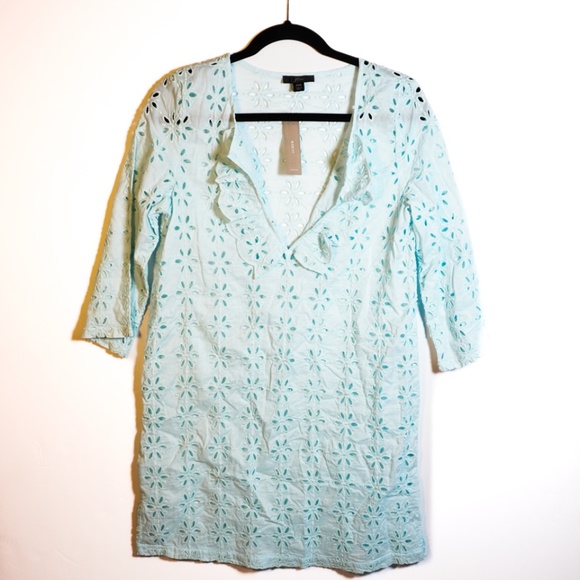 J. Crew | Dresses | New J Crew Ruffled Beach Tunic Pullover In Lasercut ...